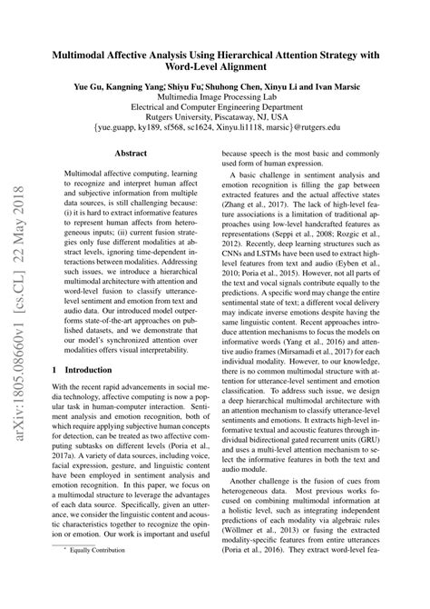 Pdf Multimodal Affective Analysis Using Hierarchical Attention Strategy With Word Level Alignment