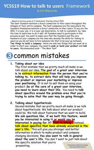 yc startup school 2019 how to talk to users framework pdf