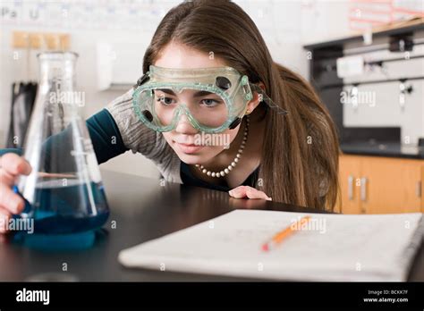 Girl In Science Class Stock Photo Alamy