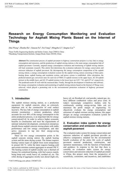 Pdf Research On Energy Consumption Monitoring And Evaluation Technology For Asphalt Mixing