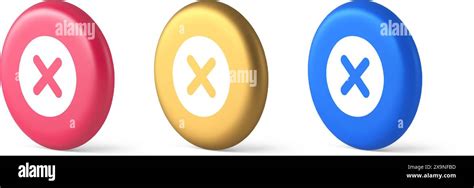 Cross Button Cancel Reject Decline Negative Forbidden Fail 3d Realistic Blue Gold And Pink Icons