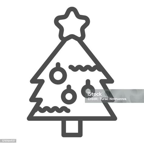 새해 전야 나무 라인 아이콘입니다 장식과 별 기호 전나무 흰색 배경에 윤곽 스타일 그림 모바일 개념 및 웹 디자인에 대한 크리스마스 휴일 기호입니다 벡터 그래픽 0명에 대한