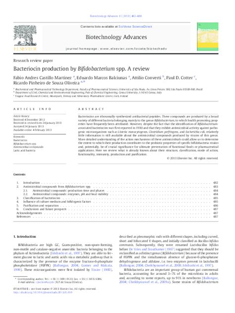 Pdf Research Review Paper Bacteriocin Production By Bifidobacterium