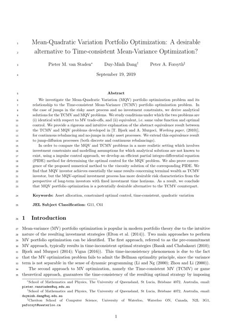 Pdf Mean Quadratic Variation Portfolio Optimization A Desirable Alternative To Time