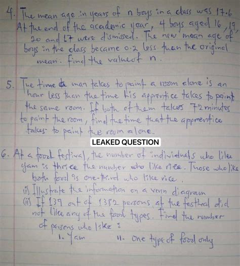 2024 Wassce Core Mathematics Questions Leaked