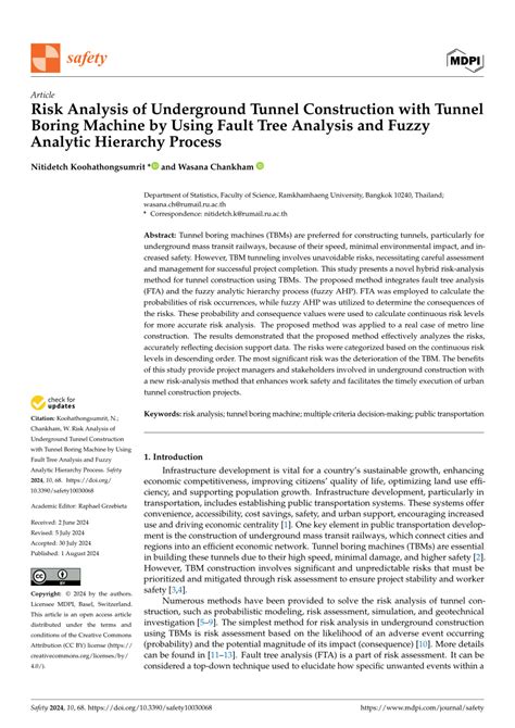 Pdf Risk Analysis Of Underground Tunnel Construction With Tunnel Boring Machine By Using Fault