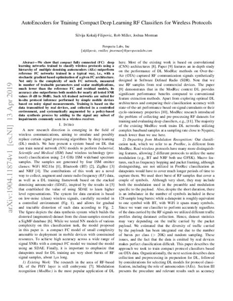 Pdf Autoencoders For Training Compact Deep Learning Rf Classifiers For Wireless Protocols