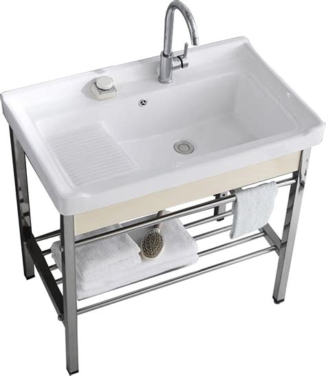 Ceramic Utility Sink With Washboard Set Freestanding Laundry Utility Sink Bathroom Washbasin