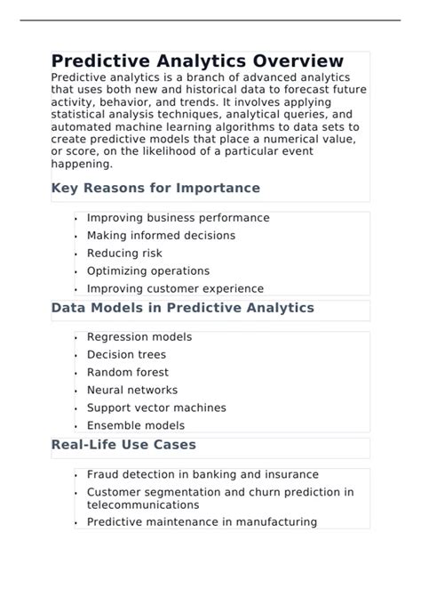 Summary Predictive Analysis Overview Bcs Cs Stuvia Us