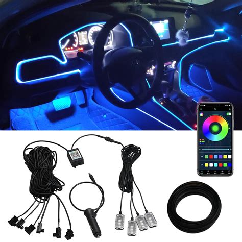 Led 자동차 분위기 조명 광섬유 Rgb 다중 모드 앱 사운드 제어 자동차 인테리어 장식 앰비언트 네온 램프 블랙 Aliexpress