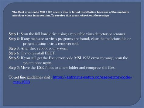 Ppt 8 Easy Steps To Solve Eset Error Code Msi 1923 Powerpoint Presentation Id 9984103