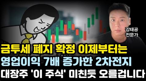 주식 금투세 폐지 확정 이제부터는 영업이익 7배 증가한 2차전지 대장주 이 주식 미친듯 오를겁니다2차전지전망에코프로전망테슬라전망화신엘앤에프전망삼성전자비트