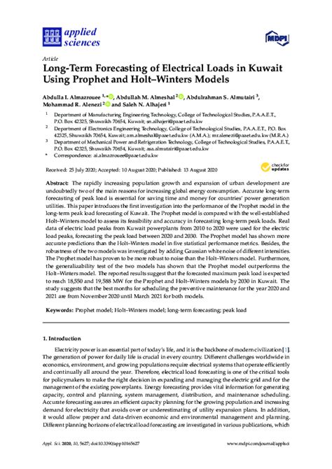 Pdf Long Term Forecasting Of Electrical Loads In Kuwait Using Prophet And Holtwinters Models