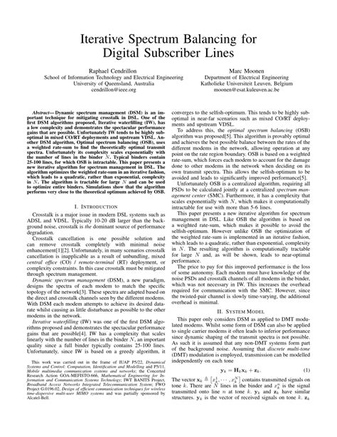 Pdf Iterative Spectrum Balancing For Digital Subscriber Lines