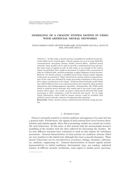 Pdf Modelling Of A Chaotic System Motion In Video With Artiıficial Neural Networks