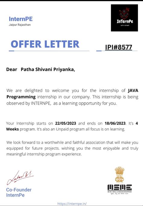 Shivanipriyanka Patha On Linkedin Java Programming Internship Internpe