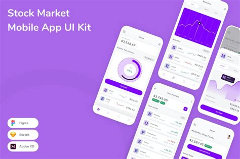 股票市场移动应用app Ui Kit Sketch Fig Xd 全景酷逊素材 Xd、sketch、fig、app Ui下载