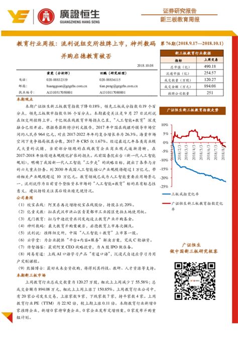 教育行业周报（2018917—2018101）：流利说纽交所挂牌上市，神州数码并购启德教育被否