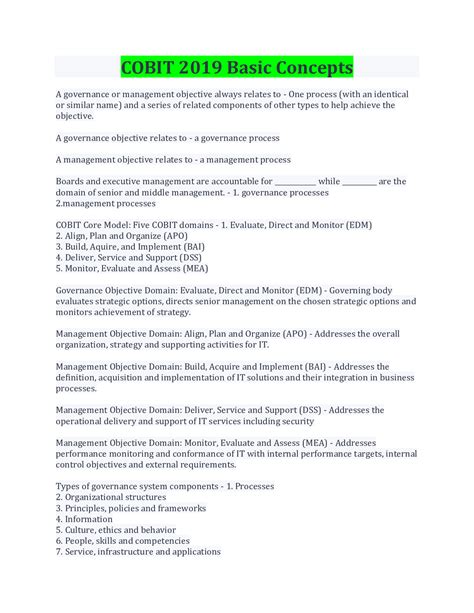 Cobit 2019 Basic Concepts Browsegrades