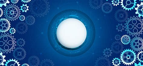 미래 지향적 인 하이테크 개념 비즈니스 및 산업 인터넷 배너입니다 프레젠테이션을 위해 파란색 배경에 기어로 구성된 메커니즘입니다 과학 실험 프레젠테이션을 위한 톱니바퀴 0