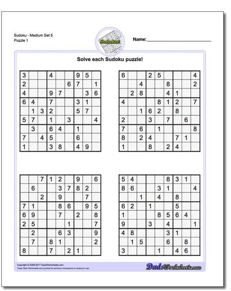 Printable Medium Sudoku Puzzles For Math Practice