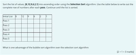 Solved Sort The List Of Values 8 12 9 6 2 1 Into Chegg