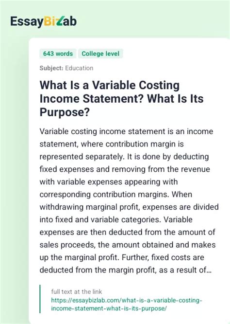 What Is A Variable Costing Income Statement What Is Its Purpose