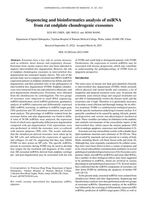 Pdf Sequencing And Bioinformatics Analysis Of Mirna From Rat Endplate