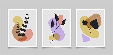 식물 벽 아트 벡터 세트를 나뭇잎 추상적인 모양의 단풍 라인 아트 그리기 인쇄 표지 포스터 벽지 미니멀하고 자연스러운 벽 예술을 위한 추상 식물 예술 디자인 벡터 그림입니다