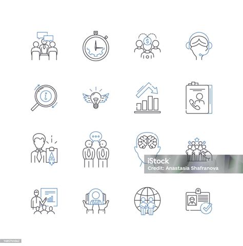 감독 패널 라인 아이콘 모음입니다 관리 통제 감독 리더십 권한 감독 팀워크 벡터 및 선형 그림 협업 의사 결정 커뮤니케이션 개요