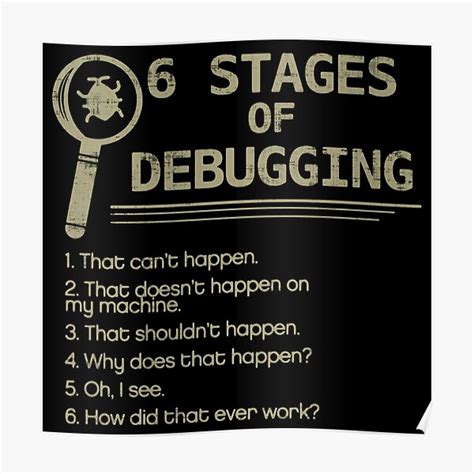 6 Stages Of Debugging Posters Redbubble
