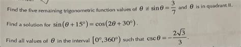 solved find the five remaining trigonometric function values