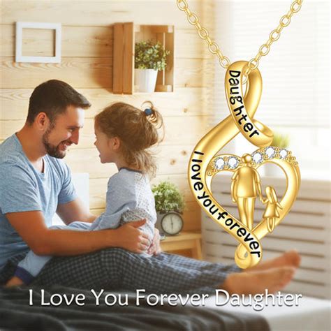 10k 14k 18k Gold Father Daughter Heart Pendant Necklace