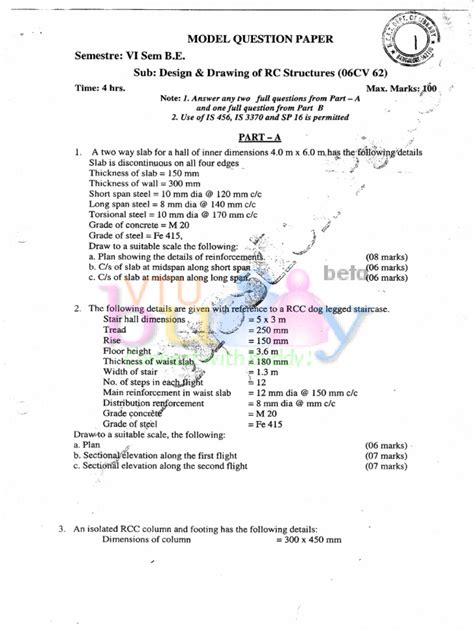 Design Drawingrc Structure Test Paper Pdf
