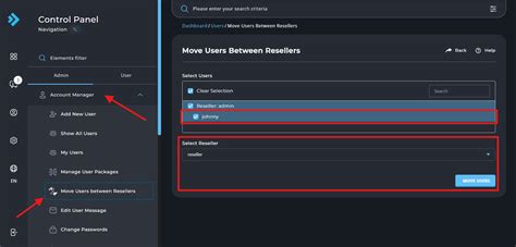how to move user between reseller for directadmin evolution skin