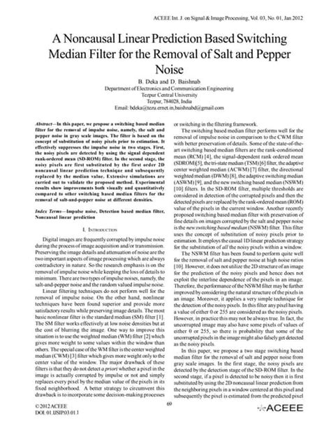 A Noncausal Linear Prediction Based Switching Median Filter For The Removal Of Salt And Pepper