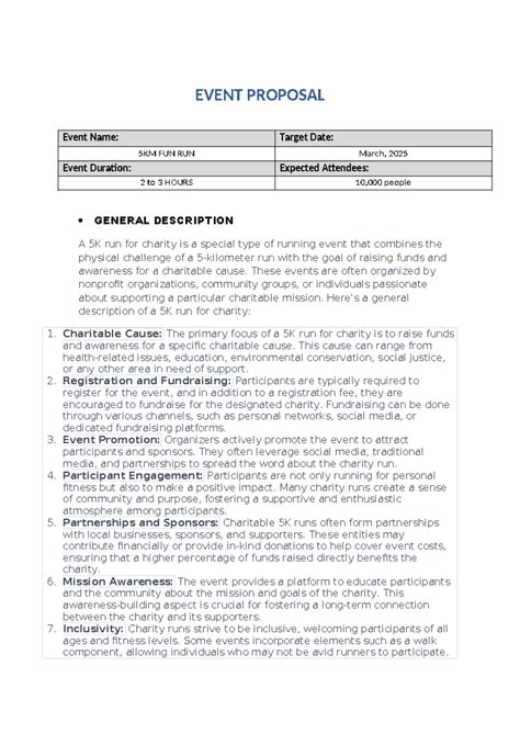 Event Proposals Event Proposal Event Name Target Date 5km Fun Run March 2025 Event