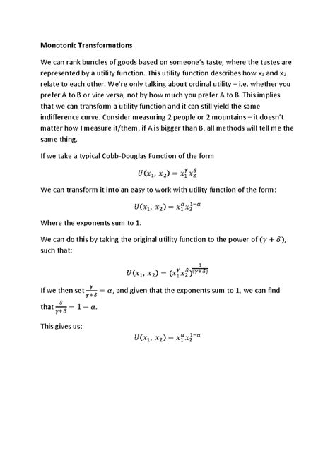 Monotonic Transformations This Utility Function Describes How X 1 And Monotonic Transformations This Utility Function Describes How X 1 And