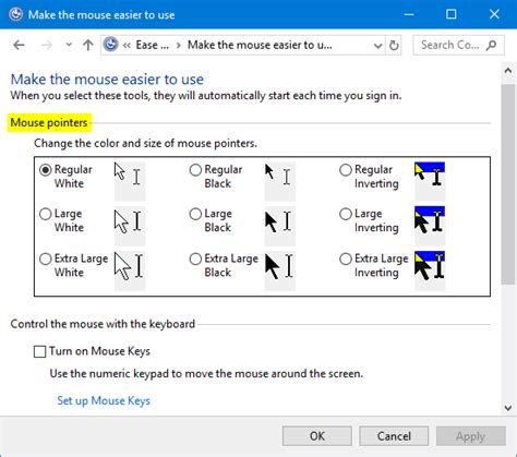 Change Mouse Pointer Size And Color In Windows Password Recovery
