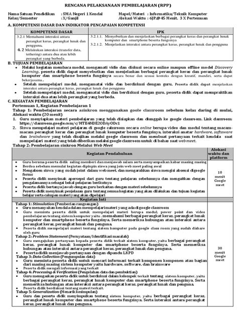 Rpp Informatika Kelas X Sma Pdf