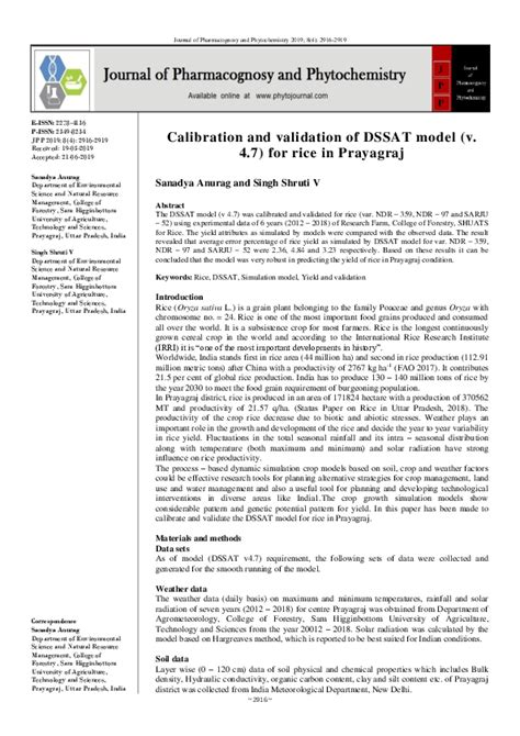Pdf Calibration And Validation Of Dssat Model V 47 For Rice In Prayagraj