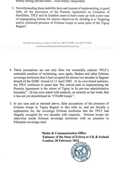The Eritrean Embassy In Uk Issued A Statement In Which They Stated That