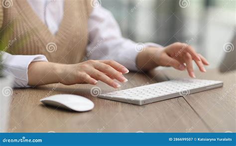Female Hands Are Typing On A Computer Keyboard Stock Image Image Of