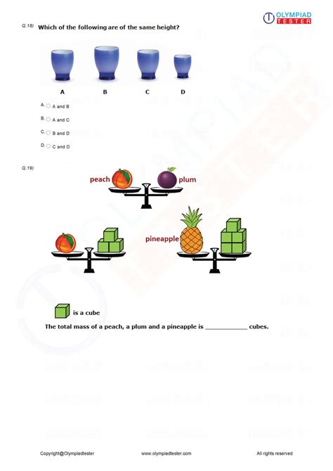 Class 1 Maths Mock Test Pdf 09 Olympiad Tester