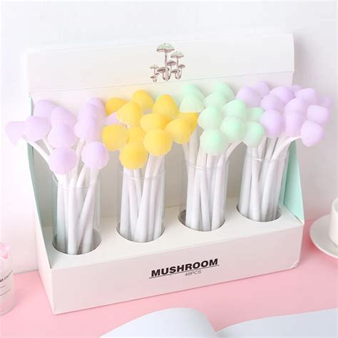 우아한 멋진 귀여운 버섯 펜 카와이 실리카 핸들 젤 펜 멋진 재미있는 블루 여성 문구 볼포인트 카와이 물건 12 개대량중성펜 Aliexpress