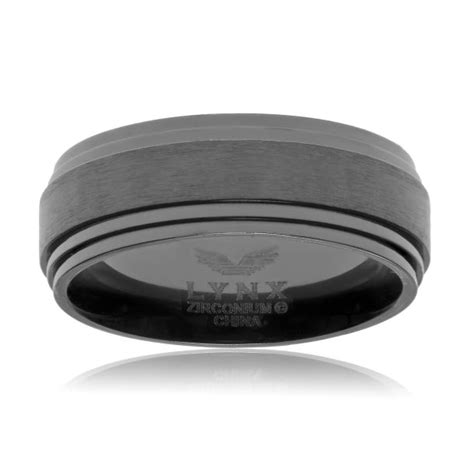 Mens Black Zirconium 8mm Beveled Band Reeds Jewelers