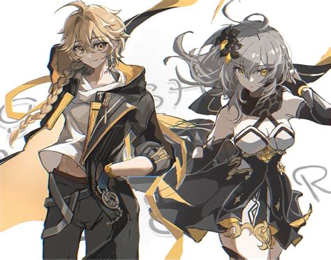 Lumine Aether Trailblazer Stelle And Caelus Genshin Impact And More Drawn By Situki