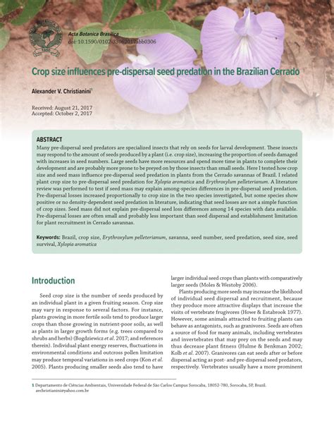 Pdf Crop Size Influences Pre Dispersal Seed Predation In The