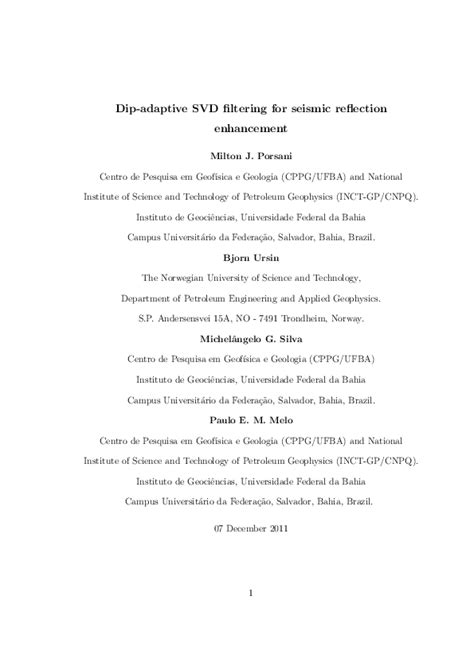 pdf dip adaptive singular value decomposition filtering for seismic reflection enhancement