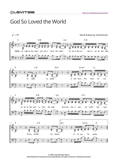악보 하나님께서 세상을 사랑하사 God So Loved The World 스캇 브래너 Scott Brenner 레위지파 네이버 블로그